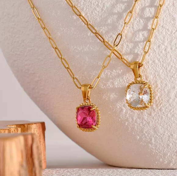 Jewelry | Shiny Square Red Diamond Necklace | Poshmark